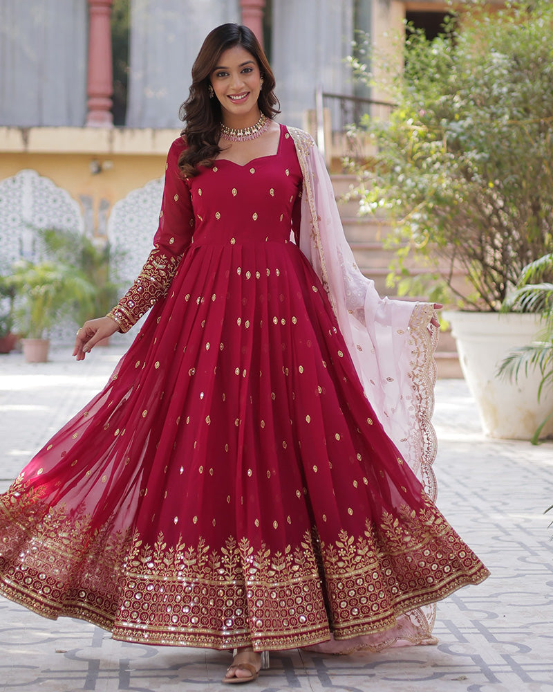 Royal Rani Color Faux Blooming Zari Embroidered Work Gown – TANHAI