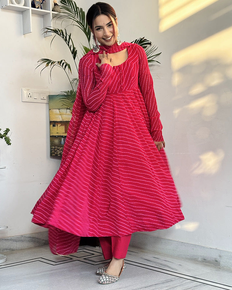 Simran Bagga In Rani Pink Color Georgette Three Piece Anarkali Suit ...