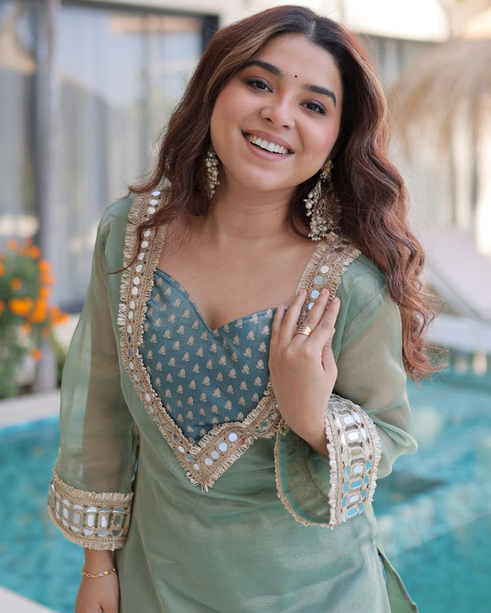 Sage Green Color Salasa Plazzo Suit – TANHAI