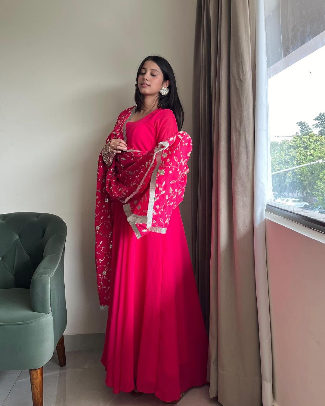 Preeti Negi In Rani Pink Color Soft Georgette With Heavy Embroidery Wo Tanhai